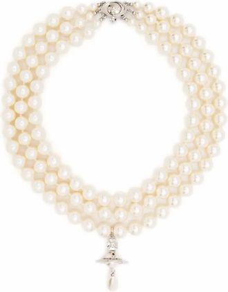 Vivienne Westwood Halskette - Three Row Pearl Drop Choker Platinum Pearl Multi - Gr. unisize - in Mehrfarbig - für Damen