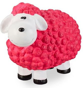 Relaxdays XXL Gartenfigur Schaf, Tierfigur, wetterfest, handbemalte Gartendeko, innen & außen, Keramik, 44 cm, pink