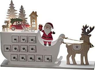 Konstsmide LED Holzsilhouette, Adventskalender mit Schlitten, 6h Timer, 3 warm weiße Dioden, batteriebetrieben, Innen, transparentes Kabel - 3263-210