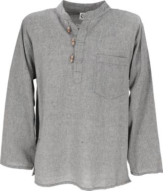 Guru Shop Nepal Fischerhemd, Goa Hippie Hemd, Yogahemd, Freizeithemd - Grau, Herren, Baumwolle, Size:XL