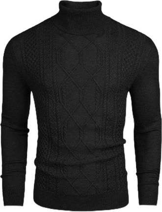 Coofandy Pullover Herren Strick Rollkragenpullover Slim Fit Winterpullover M&auml;nner Warm Zopfmuster Feinstrickpullover mit Kragen Schwarz XXL