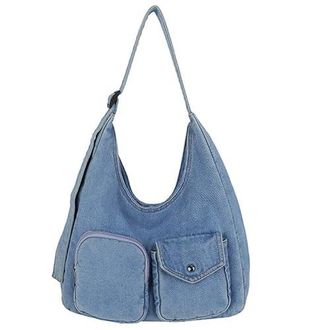 Generic Sac &agrave; bandouli&egrave;re en jean pour femme avec plusieurs poches - Grande capacit&eacute; - Pour l&eacute;cole, les voyages quotidiens, bleu clair, 340x100x360mm