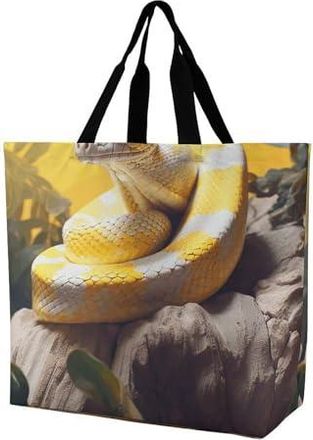 Generic Python Jaune Et Blanc Sac A Main Femme Pliable Tote Bag R&eacute;utilisable Sac Cabas Pour Gym Quotidienne Universit&eacute;