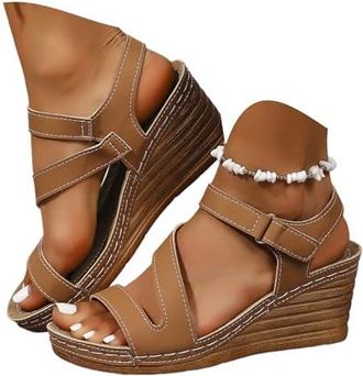 Generic Sandales orthop&eacute;diques larges pour femme avec sangle de cheville et bout ouvert - Semelle souple - Coupe large - Chaussures de plage confortables, Ya 