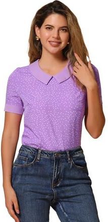 Allegra K Top Femme Col Claudine Vintage à Pois Costume dhalloween Violet Clair M