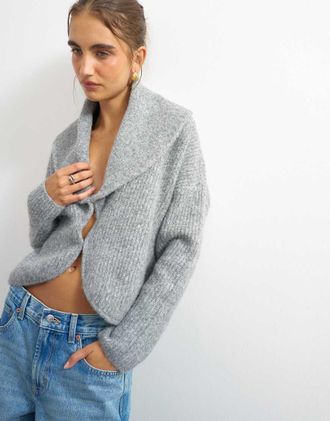 Topshop Strick-Cardigan mit Schalkragen in Smoke-Grau
