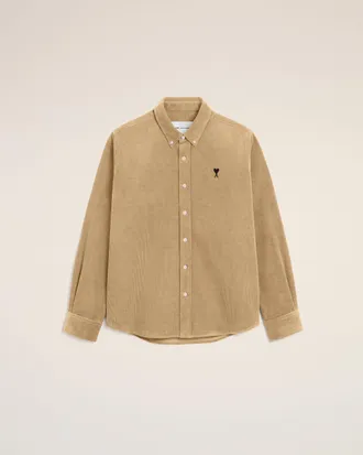 Ami Ami Paris - Chemise beige en velours Ami de Coeur Beige Mastic - Taille : 36 - pour Homme