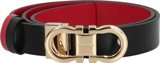 Ferragamo Womens Gancini Reversible Leather Belt Black Calfskin