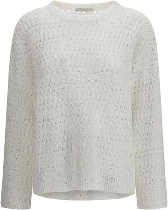 Brunello Cucinelli Femme, Pulls, Blanc, Taille: 44 FR SweaT-shirt en soie avec finitions c&ocirc;tel&eacute;es