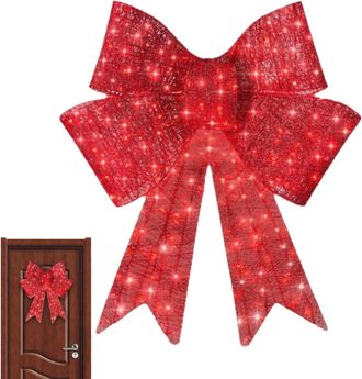 Generico Lighted Christmas Wreath - Festliche Wanddekoration, 60 cm (23,6 Zoll), rotes Design, Feiertagst&uuml;r, Feiertagsdekoration, Winterdekoration, Roter Schle