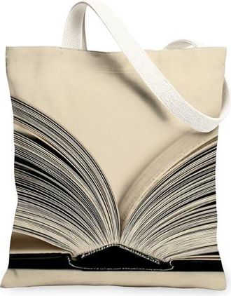 Generic Sacs fourre-tout vintage en toile, motifs pages de livre, sacs d&eacute;picerie r&eacute;utilisables, l&eacute;gers et lavables en toile pour, beige, 13x15 Inch