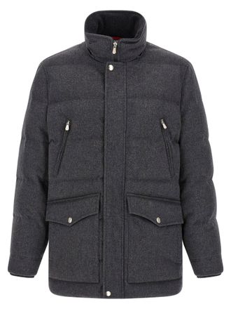 Brunello Cucinelli Quilted Wool Flannel Parka - Charcoal