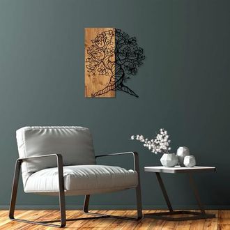 Wallity Elegant Decorative Wooden Wall Accessory, 50 x 58 cm | 50% Wood (3 cm Thick) & 50% Metal | Unique Walnut & Black Finish, Perfect for Modern Decor
