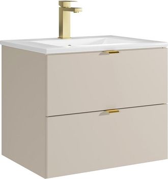 Vente-Unique H&auml;ngender Bad-Unterschrank mit Einbauwaschbecken & Armatur - Beige - 60 cm - Lavena