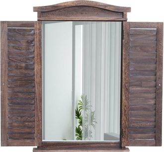 Hhg Wandspiegel Badspiegel Badezimmer Spiegelfenster mit Fensterl&auml;den, 71x46x5cm shabby braun