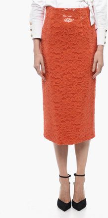 LaQuan Smith Lace and Sequin Midi Skirt with Back Slit LaQuan Smith