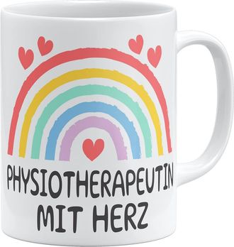 OM3 Physiotherapeutin mit Herz Tasse Geschenkidee - Keramik Becher - 11oz 325ml - Beidseitig Bedruckt - Weiss