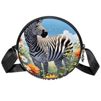 Generic Sac &agrave; bandouli&egrave;re rond pour femme, joli motif z&eacute;br&eacute; avec fermeture &eacute;clair, bretelles r&eacute;glables, sac &agrave; main rond d&eacute;contract&eacute; pour femmes et filles