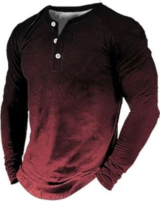Generic T-shirt &agrave; manches longues pour homme Henley Chemise d&eacute;contract&eacute;e confortable d&eacute;grad&eacute; de couleur Chemise classique &agrave; manches longues Col Henley Chemise