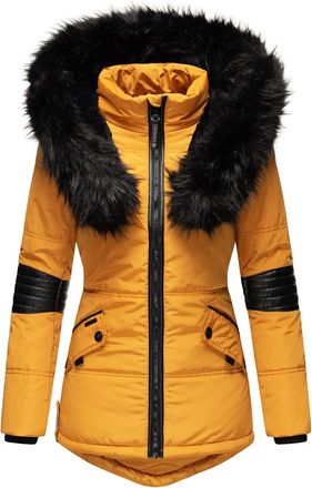Navahoo Damen Winter Jacke Designer Parka Kunstfell Winterjacke [B369-Nirvana-Gelb-Gr.S]