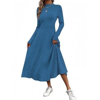 Generic Robe tunique en tricot &agrave; manches longues pour femme, robe d&eacute;contract&eacute;e &agrave; manches longues pour lautomne et lhiver, bleu, XXL