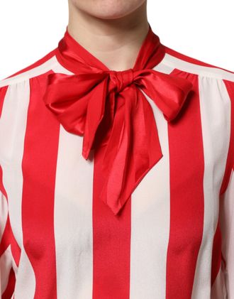Dolce & Gabbana Striped Silk Ascot Blouse - Red