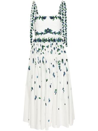 Erdem robe mi-longue fleurie à volants superposés - Blanc
