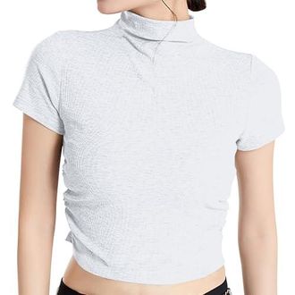Generic Haut court amincissant &agrave; manches courtes pour femme - Coupe ample - Col roul&eacute; - D&eacute;contract&eacute; - Pour sortir, anniversaire, f&ecirc;te - T-shirt tendance pour 