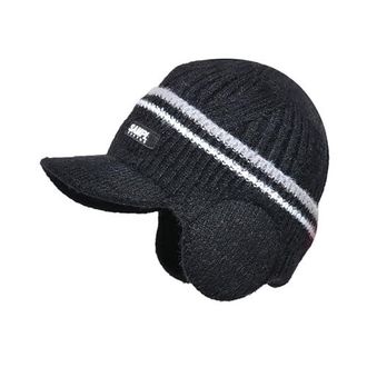 Generic Chapeaux dhiver pour homme - Grande t&ecirc;te - Bonnet dhiver doubl&eacute; en polaire avec visi&egrave;re - Cache-oreilles chauds - Casquette de ski pour homme, Noir, T