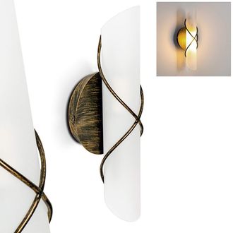 HOFSTEIN Wandleuchte Palma gold braun Schirm aus Echtglas mit Schalter an der Wandlampe, E14, ohne Leuchtmittel