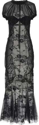 The Attico Femme, Robes, Noir, Taille: 38 FR Tulle Midi Dress with Lace Inserts