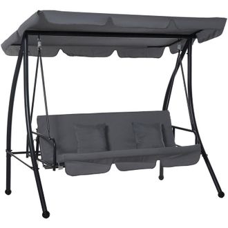 OUTSUNNY Balancelle de jardin convertible 3 places grand confort inclinaison toit r&eacute;glable matelas fourni 2L x 1,25l x 1,7H m m&eacute;tal polyester noir anthracite