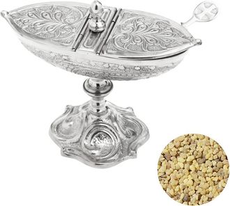 NKlaus 3tlg Set Weihrauchschiffchen Silber mit Löffel 100g Eritrea Weihrauchmischung 40692