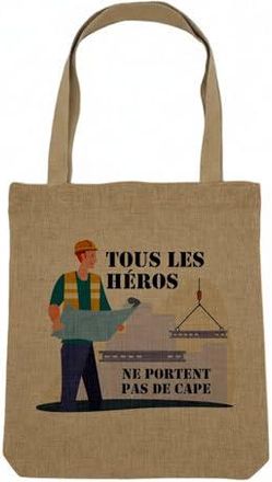 Fabulous Sac Shopping Tote Bag Aspect Lin - Les Vrais H&eacute;ros - Ing&eacute;nieur M&eacute;tier Sac de Courses Toile Epaisse 360g Beige Naturel Cabas Port&eacute; Epaule Solide Imprim