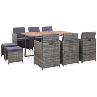 vidaXL 11-tlg. Garten-Essgruppe Poly Rattan Akazienholz Anthrazit vidaXL