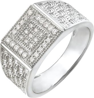 Edenly Ring Dämmerschein - Siegelring mit Gewebeoptik - 18 Karat Weißgold und Diamanten