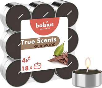 Bolsius Bolsius True Scents - 18 Teelichter - Oud Wood - Brenndauer: 4 Stunden - Innendekoration - natürliche Extrakte - mit natürlichem veganem Wachs