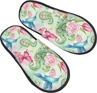 Generic Chaud Pantoufles &agrave; Hiver Homme R&eacute;tro Fleur Colibri Accueil Slippers Antid&eacute;rapant Chaussons en Feutre pour Hiver Femme Maison L