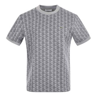 Lacoste T-shirt Jacquard Monogram - Homme - Tops - Gris - Taille: XL