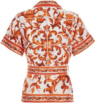 Dolce & Gabbana Maiolica-Print Silk Shirt - Orange