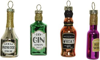 Decoris Christbaumschmuck Glas 6cm x 4 Stück Set Mini Schnapsflaschen Weihnachtskugeln bunt