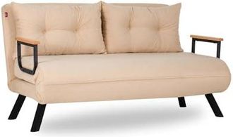 Dmora 2-Sitzer SchlafsofaMerak, Verwandelbares Sofa, Lineare Stoffstruktur, Schlafsessel mit Stauraum, 133x78 h78 cm, Creme