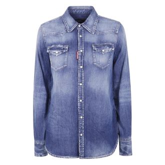 Dsquared2 Femme, Blouses et Chemises, Bleu, Taille: 36 FR Chemise Style Western Classique