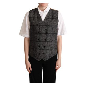 Dolce & Gabbana Femme, Vestes, Gris, Taille: 36 FR Gilet en Laine à Imprimé Léopard