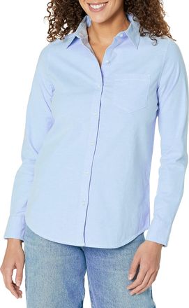 Amazon Essentials Damen Lang&auml;rmeliges Oxford-Hemd aus Stretch mit Knopfleiste (in &Uuml;bergr&ouml;&szlig;e erh&auml;ltlich), Blau, XL