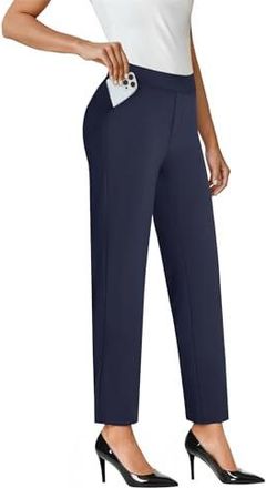 Generic Pantalon de travail taille haute pour femme - Extensible - Jambe droite - D&eacute;contract&eacute; - Pantalon de golf 7/8, bleu, XXL