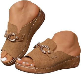 Generic Sandales compens&eacute;es orthop&eacute;diques pour femme 2026 habill&eacute;es confortables pour la marche, la plage, l&eacute;t&eacute; avec soutien de la vo&ucirc;te plantaire, bout ouver