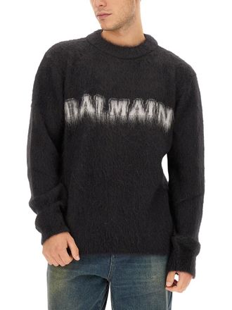 Balmain Logo-Embroidered Mohair Blend Sweater - Black
