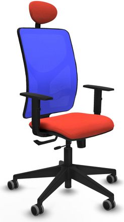 Piqueras y Crespo Telearbeitssessel mit 1D-Armen, h&ouml;henverstellbare Lendenwirbelst&uuml;tze und festes Kopfteil, ausgestattet mit Syncro/Traslack und Schneideschaum, Blau/Du