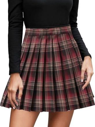 Generic Jupe tartan décontractée à carreaux pour femme - Taille haute - Mini jupe plissée pour femme - Jupe plissée pour lécole - Jupe dété pour femme, D-vin.